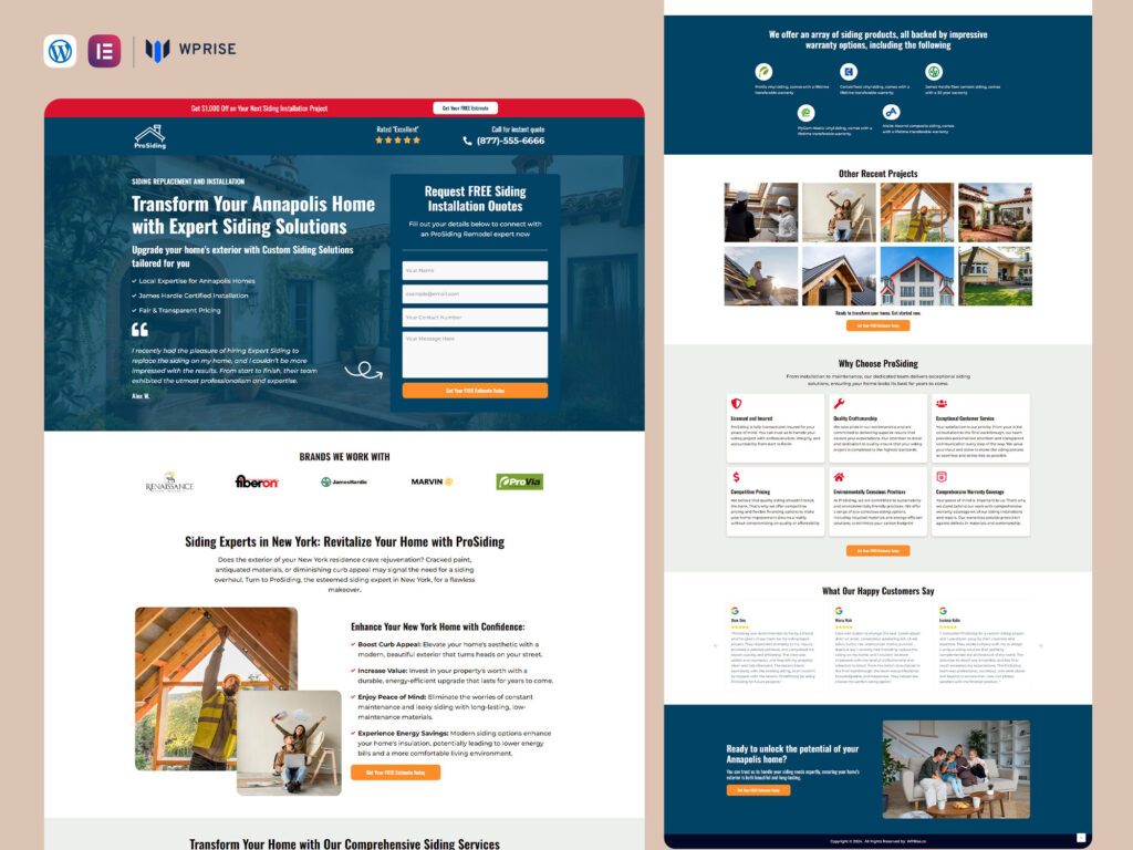 ProSiding - Siding Company Landing Page Template - WPRise