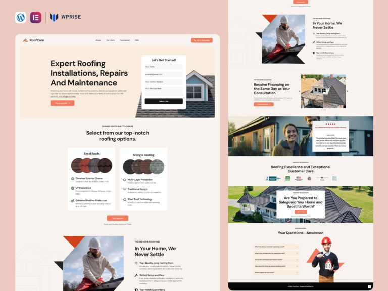 RoofCare - Roofing Landing Page Template - WPRise