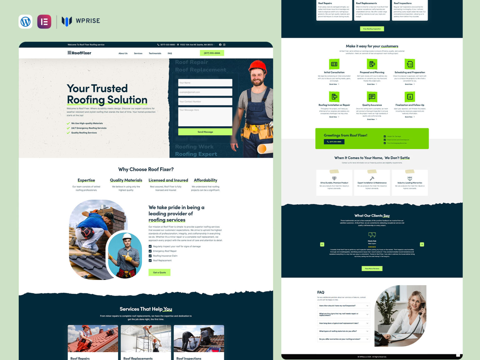 RoofFixer - Roofing Landing Page Template - WPRise