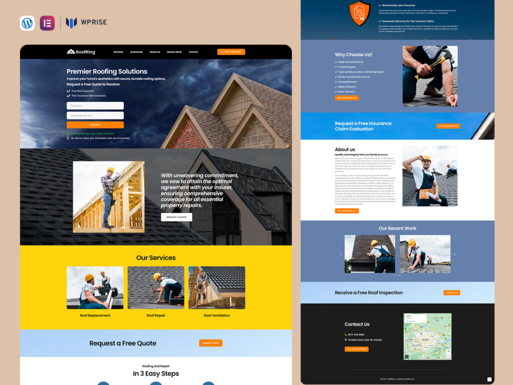 RoofRing - Roofing Landing Page Template - WPRise