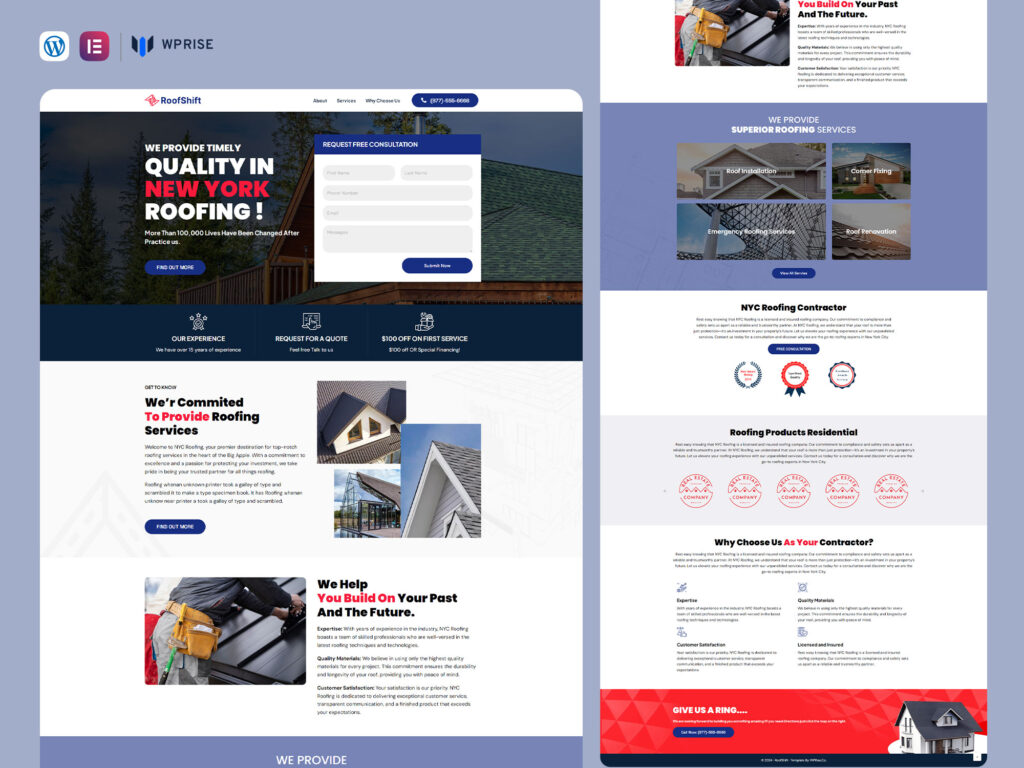 RoofShift - Roofing Landing Page Template - WPRise