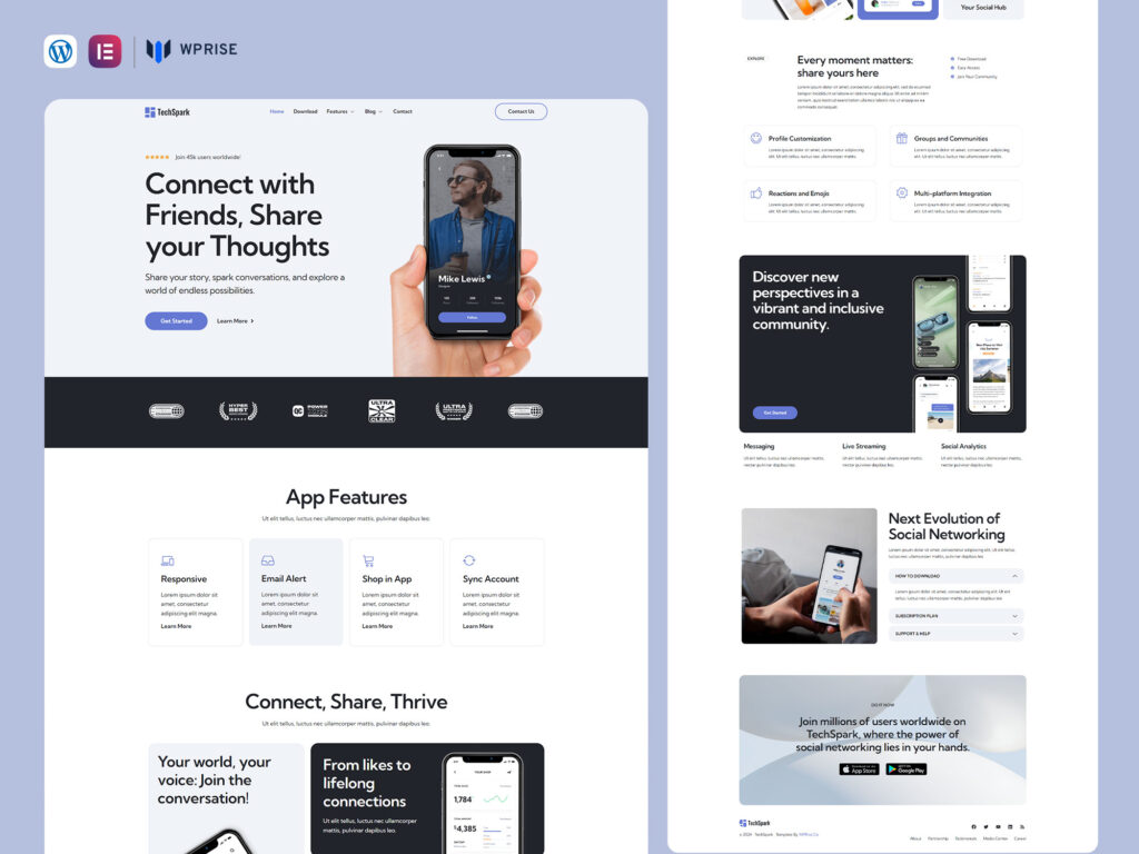 TechSpark - Mobile App & Startup Showcase Elementor Template Landing ...