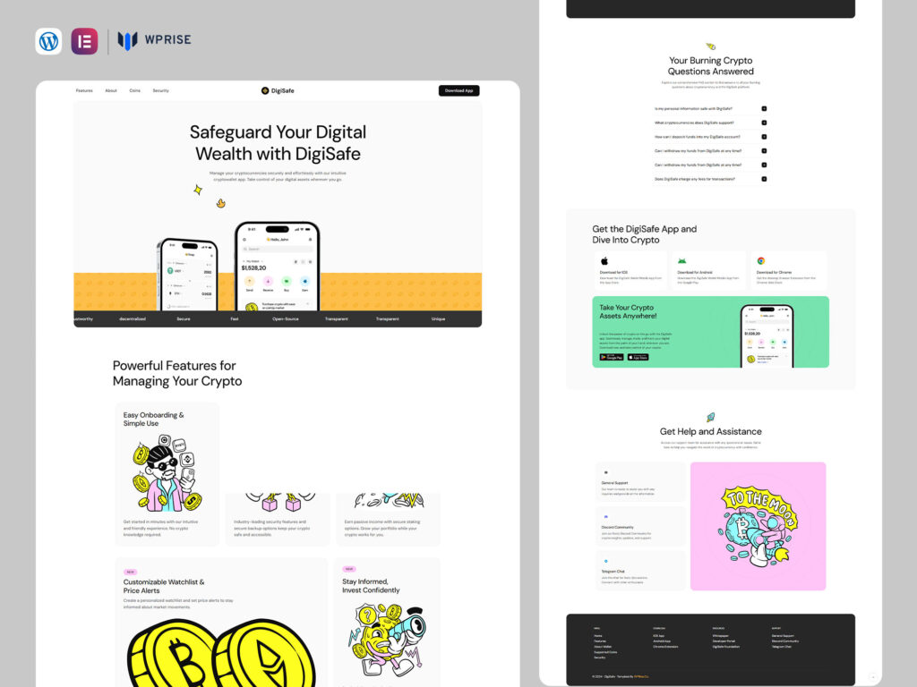 DigiSafe - Mobile APP Landing Page Elementor Template - WPRise