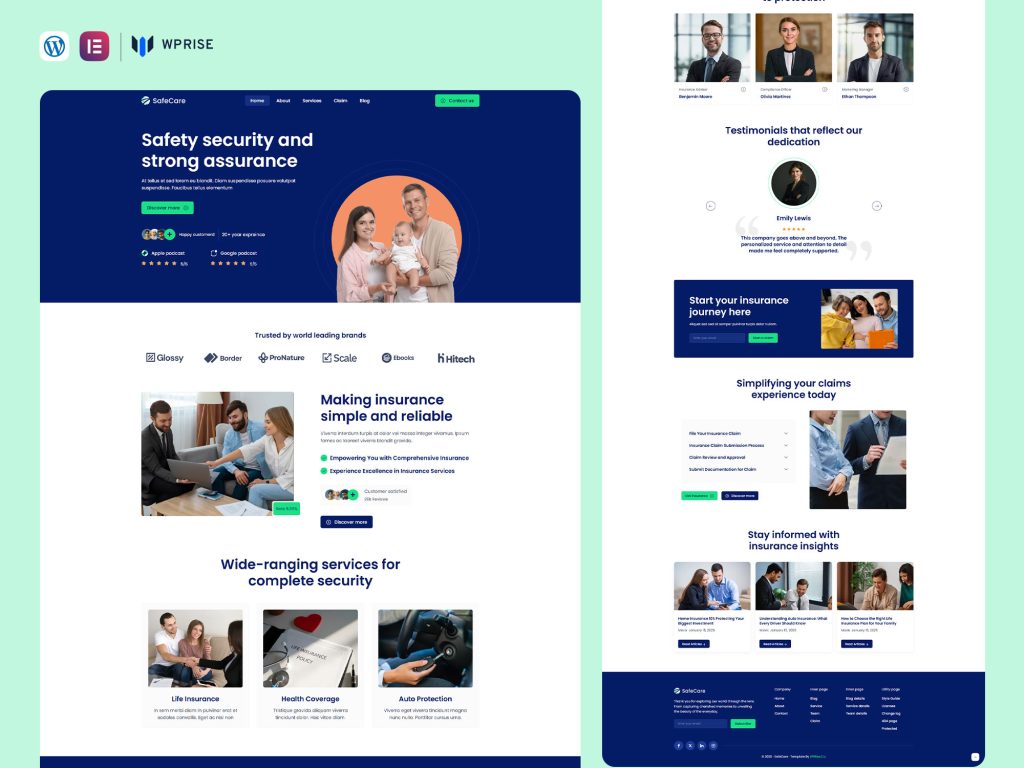 SafeCare - Insurance Company Website Template - WPRise